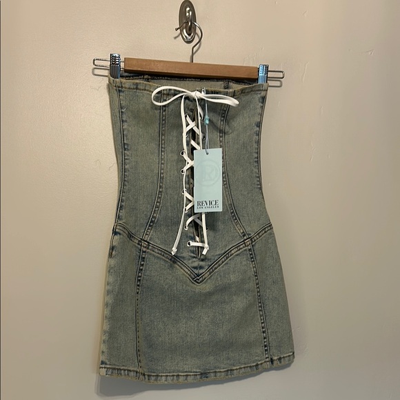 REVICE | Skirts | Nwt Revice Light Blue Denim Corset Mini Skirt | Poshmark